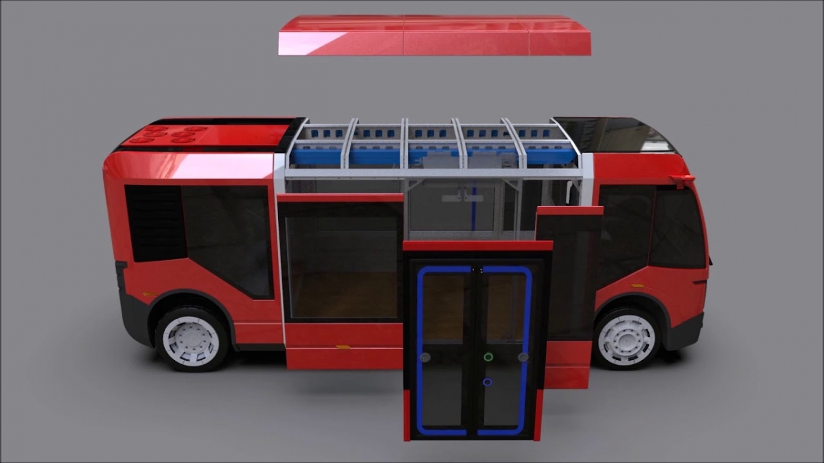 Tribus Movitas electric bus, modular design and four wheel steering
