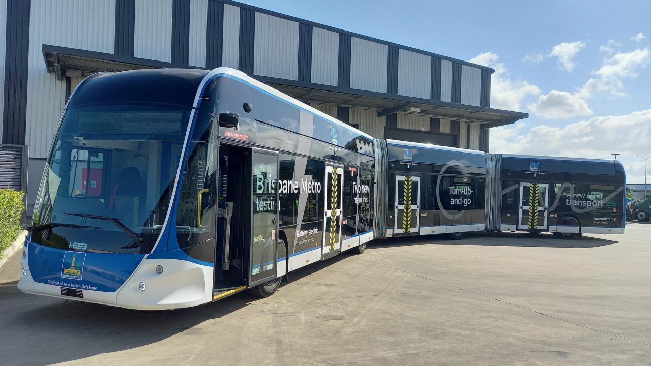 Brisbane Metro’s pilot vehicle (a 24-meter battery-electric bus ...