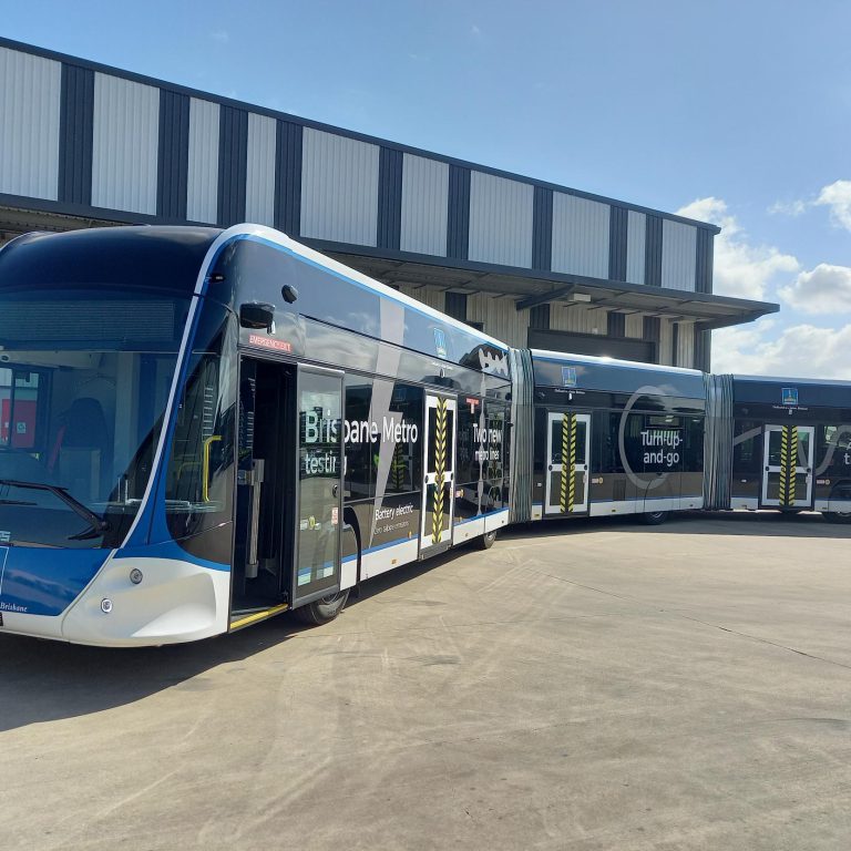 Brisbane Metro’s pilot vehicle (a 24-meter battery-electric bus ...