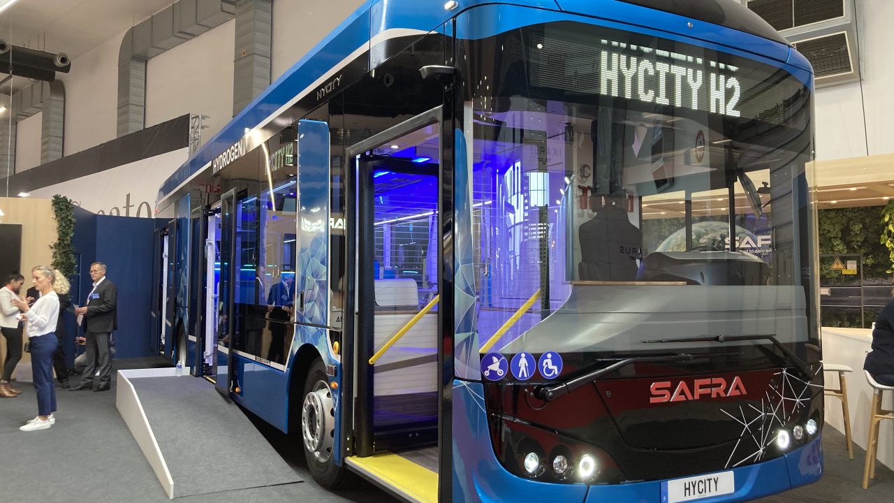 Safra showcased the Hycity fuel cell bus at Busworld (with 18m version ...