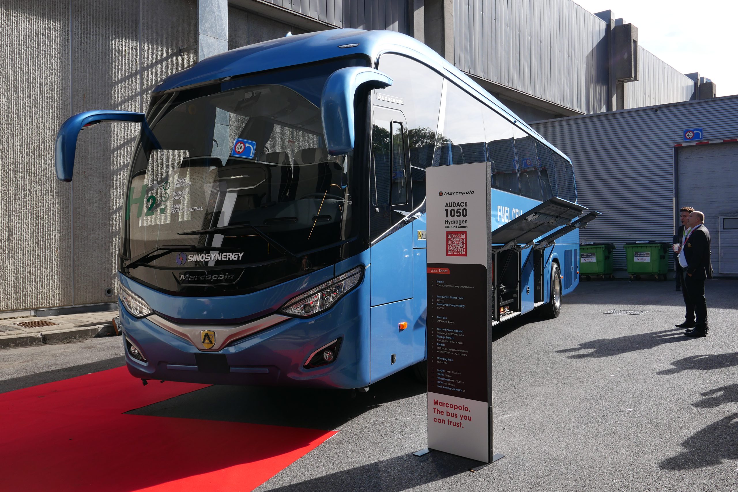 Marcopolo Audace 1050 fuel cell coach was on display at Busworld
