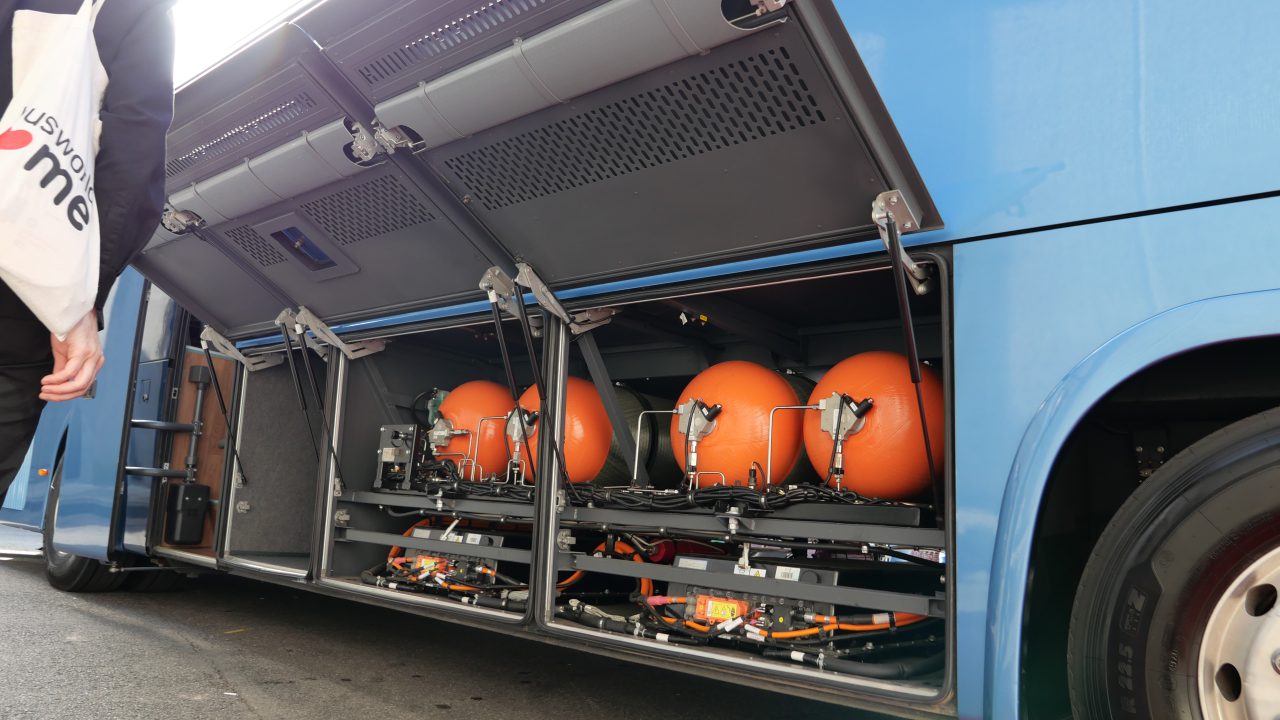 Marcopolo Audace 1050 fuel cell coach was on display at Busworld