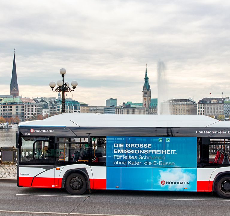 Hochbahn e-bus fleets has covered 20 million km. +70 further e-buses ...